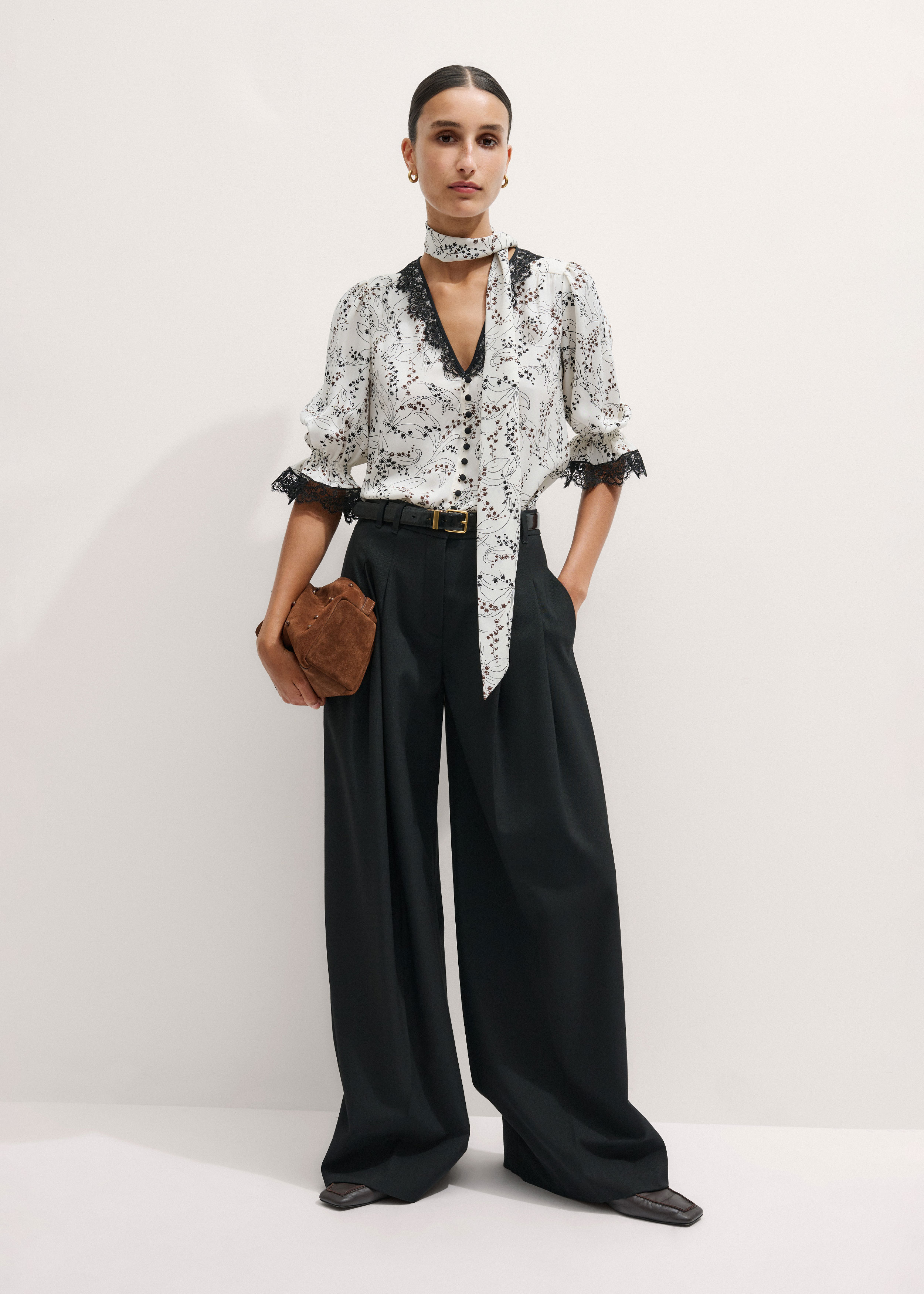 ME+EM Silk Lily of the Valley Print Blouse with Tie